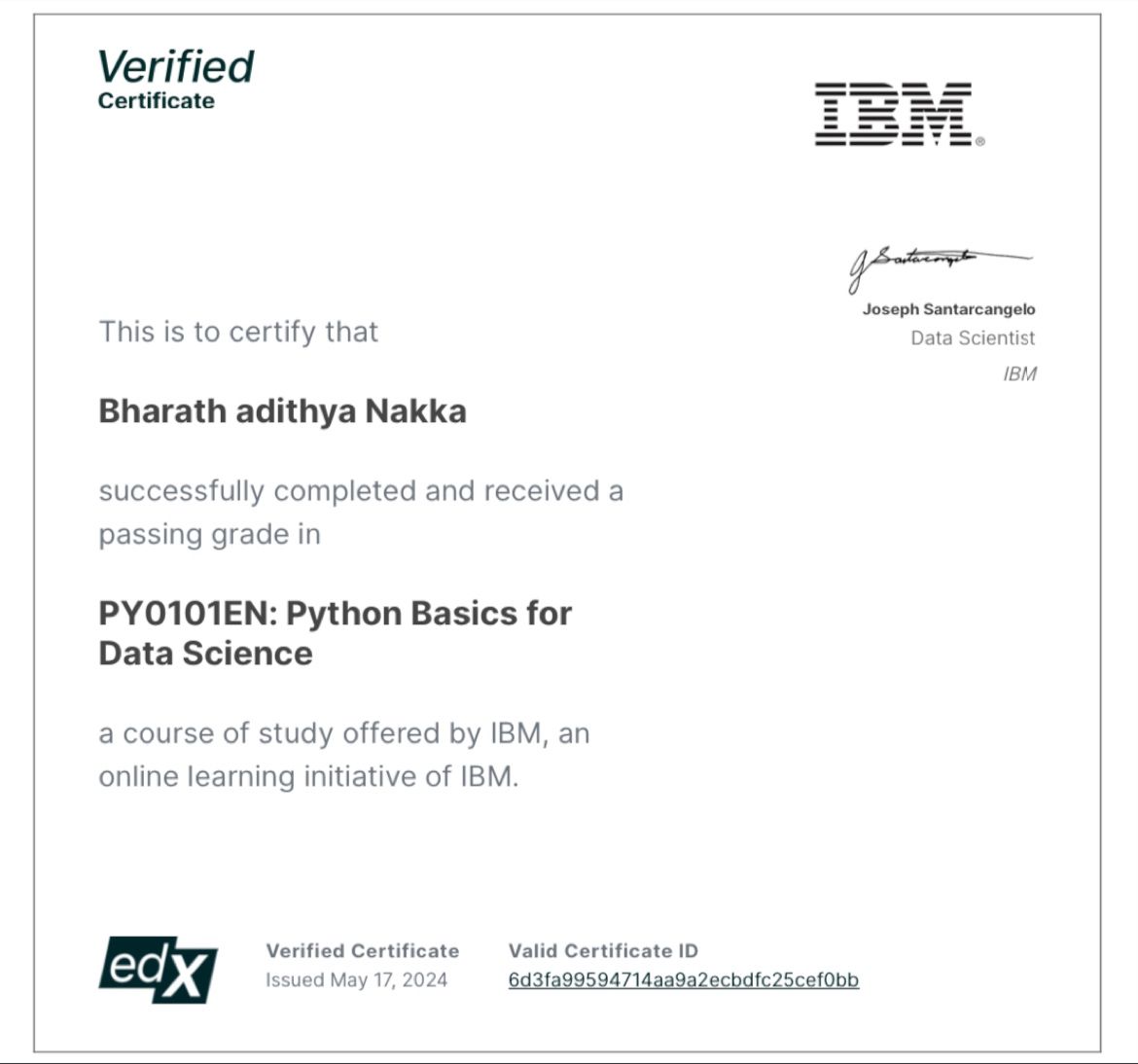 Bharath Adithya Nakka on LinkedIn: #python #certification #datascience #ibm Bharath Adithya Nakka on LinkedIn: #python #certification #datascience #ibm
