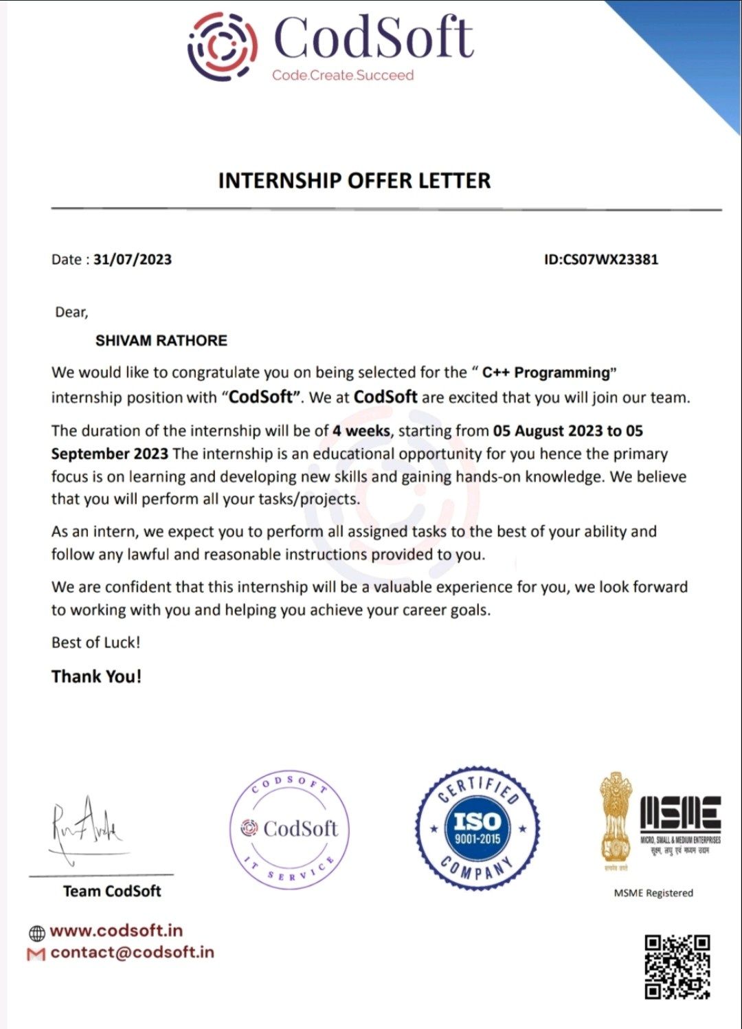 Shivam Rathore on LinkedIn: #codsoft Shivam Rathore on LinkedIn: #codsoft