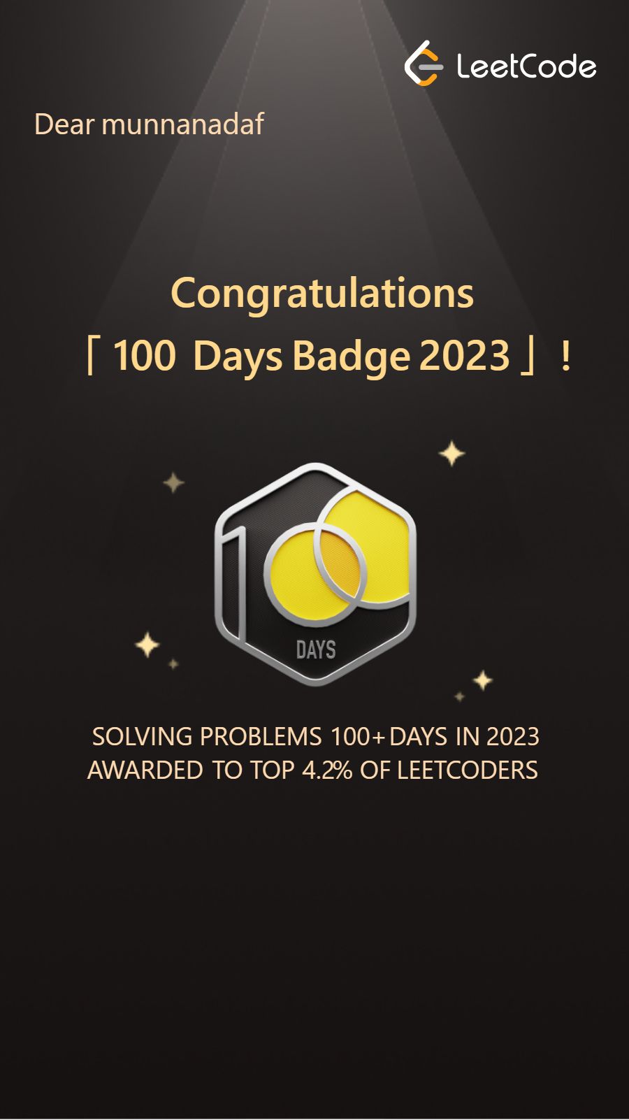 🌟 Completed 100 Day coding marathon on LeetCode in 2023! | Munna ... 🌟 Completed 100 Day coding marathon on LeetCode in 2023! | Munna ...