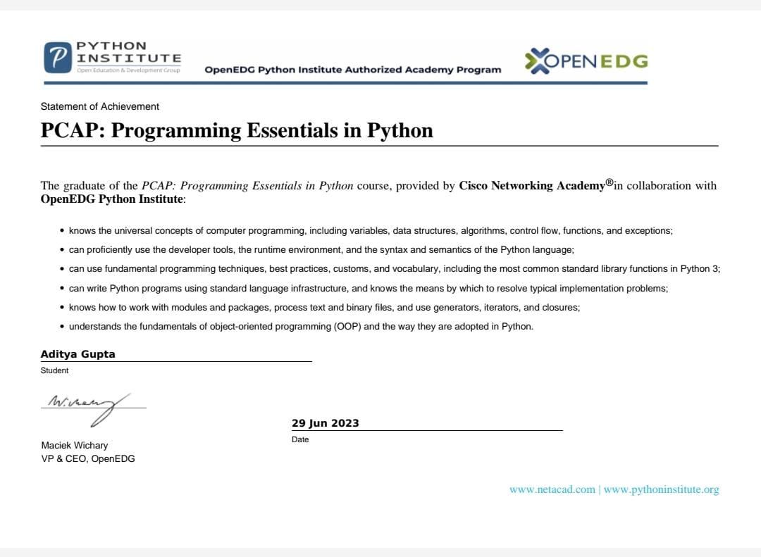 Aditya Gupta on LinkedIn: #python #cisco #pcap #openedg # ... Aditya Gupta on LinkedIn: #python #cisco #pcap #openedg # ...