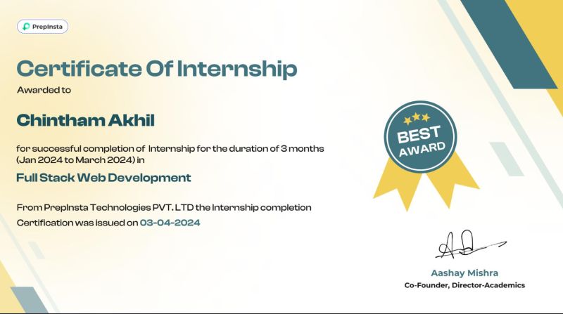 akhil chintham on LinkedIn: #internship #fullstackdevelopment # ... akhil chintham on LinkedIn: #internship #fullstackdevelopment # ...