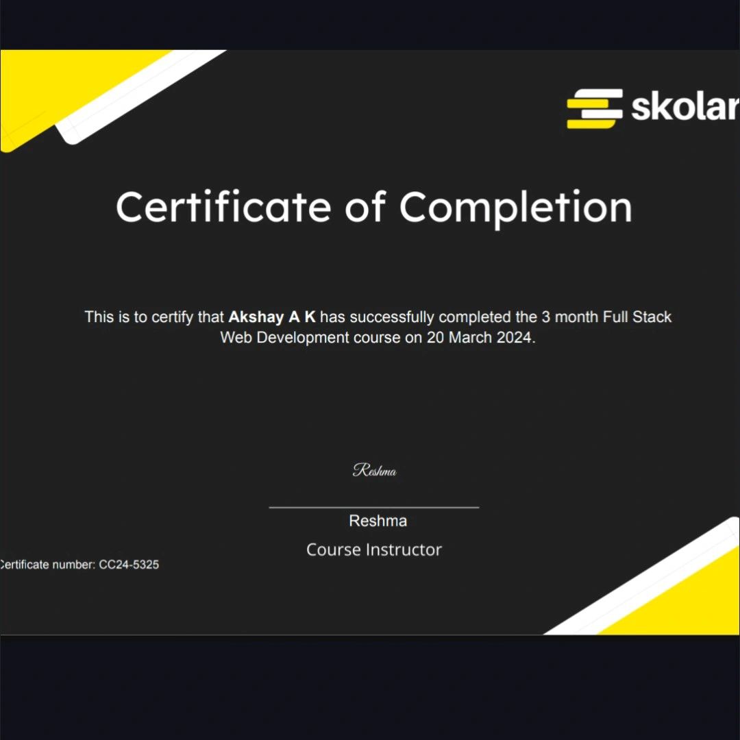 Akshay VK on LinkedIn: SUCCESSFULLY COMPLETED FULL STACK WEB DEVELOPMENT Akshay VK on LinkedIn: SUCCESSFULLY COMPLETED FULL STACK WEB DEVELOPMENT
