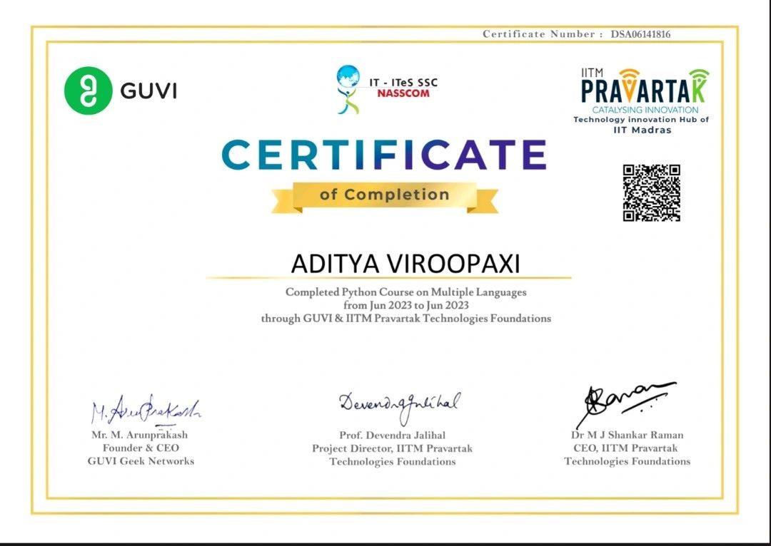 Aditya Viroopaxi on LinkedIn: #iitmadras #pythoncertified Aditya Viroopaxi on LinkedIn: #iitmadras #pythoncertified