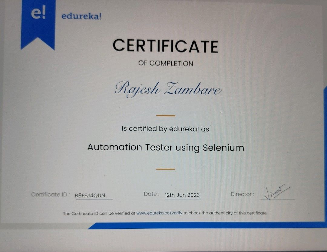 Rajesh Zambare on LinkedIn: #automationtesting #seleniumcertification # ... Rajesh Zambare on LinkedIn: #automationtesting #seleniumcertification # ...