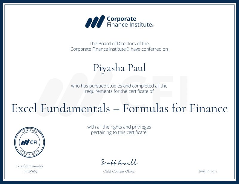 Piyasha Paul on LinkedIn: #cfi #certificate #excel Piyasha Paul on LinkedIn: #cfi #certificate #excel