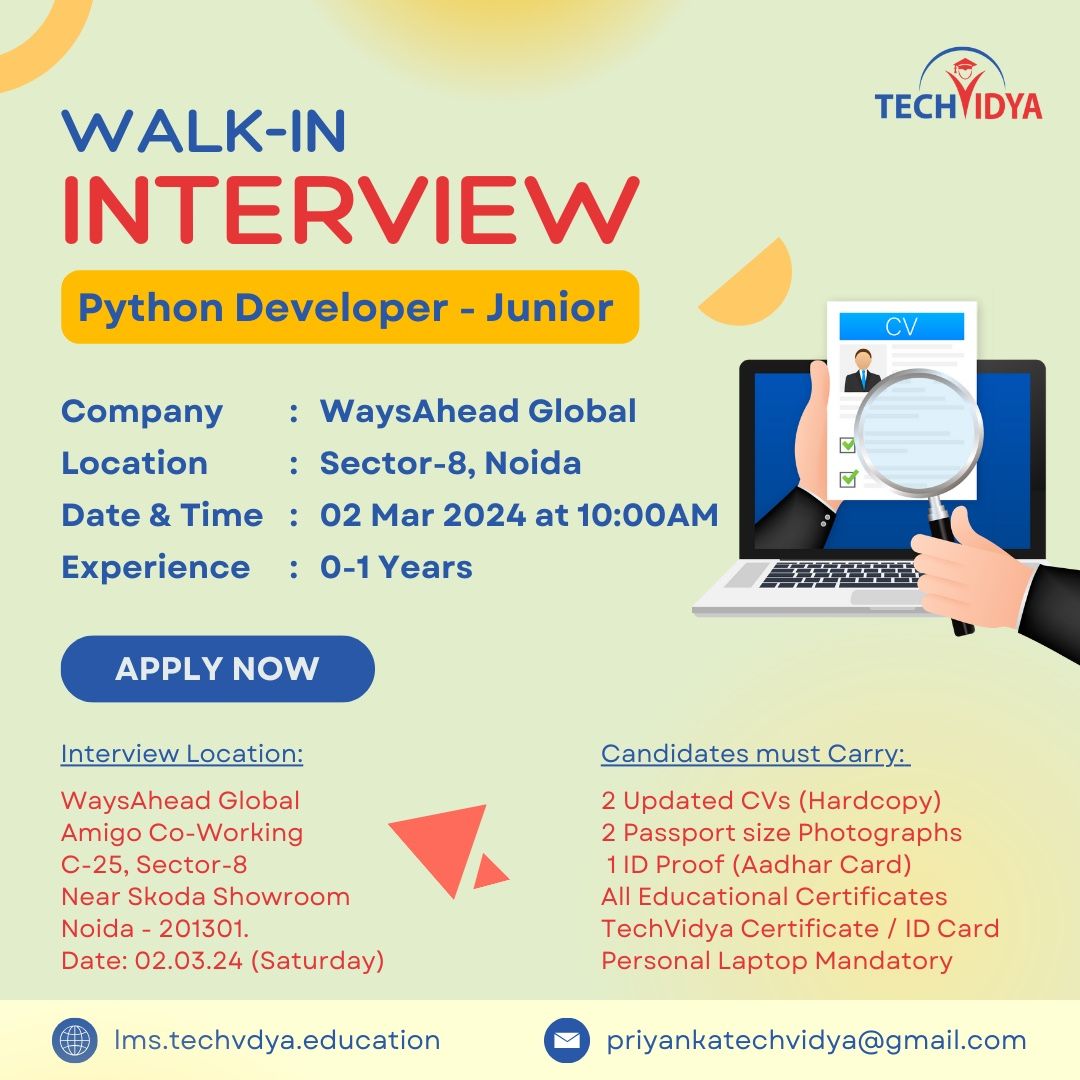 Techvidya Career Private Limited on LinkedIn: #pythondeveloper # ... Techvidya Career Private Limited on LinkedIn: #pythondeveloper # ...