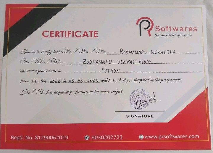 Nikhitha Reddy Bodhanapu on LinkedIn: #pythoncertification #python Nikhitha Reddy Bodhanapu on LinkedIn: #pythoncertification #python