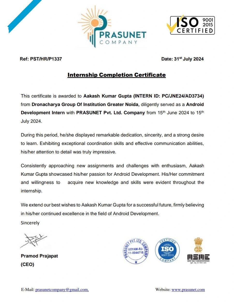 Aakash Kumar Gupta on LinkedIn: #androiddevelopment #internship #prasunet Aakash Kumar Gupta on LinkedIn: #androiddevelopment #internship #prasunet