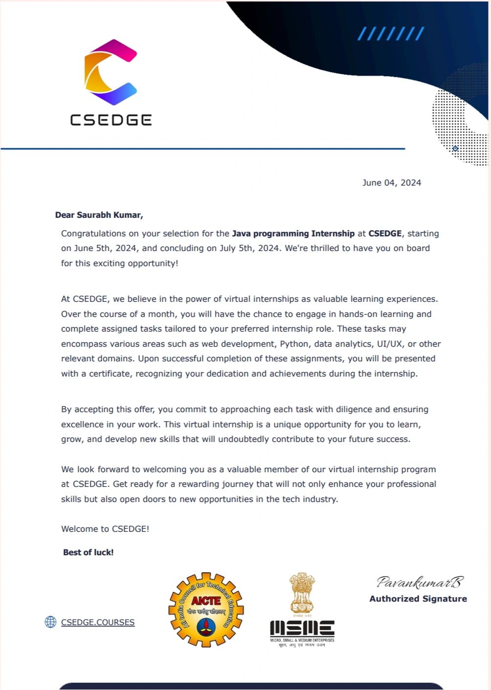 Saurabh Kumar on LinkedIn: #intern #csedge #internship #javaprogramming Saurabh Kumar on LinkedIn: #intern #csedge #internship #javaprogramming