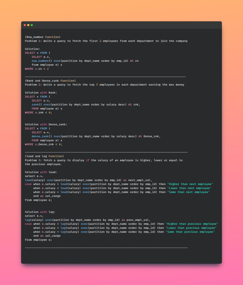 Shilpa Arya on LinkedIn: Window Functions: In SQL, a window function is ... Shilpa Arya on LinkedIn: Window Functions: In SQL, a window function is ...