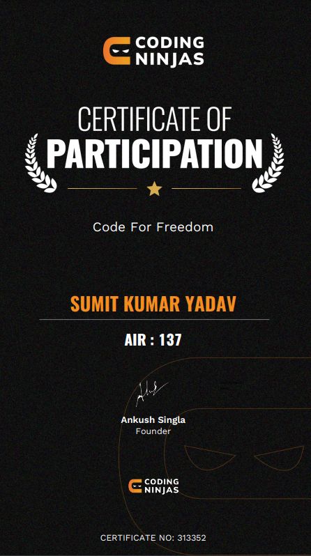 Sumit Kumar Yadav on LinkedIn: #codingninjas #learning #programming Sumit Kumar Yadav on LinkedIn: #codingninjas #learning #programming