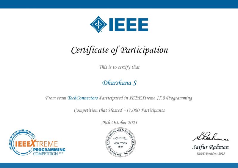 DHARSHANA S on LinkedIn: #codingchallenge #ieeeextreme # ... DHARSHANA S on LinkedIn: #codingchallenge #ieeeextreme # ...