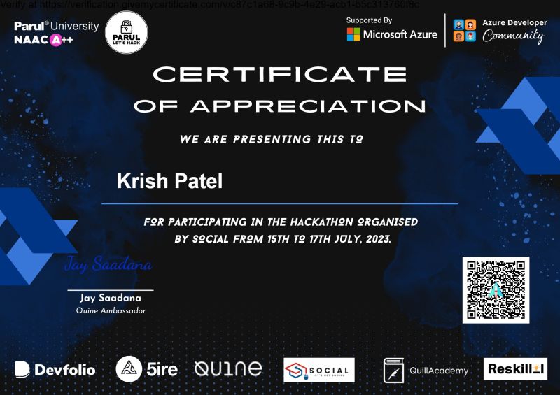 Krish Patel on LinkedIn: #microsoftazure #hackathon #coder Krish Patel on LinkedIn: #microsoftazure #hackathon #coder