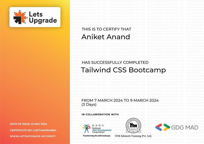 Aniket Anand on LinkedIn: #tailwindcss #certification #webdevelopment # ... Aniket Anand on LinkedIn: #tailwindcss #certification #webdevelopment # ...
