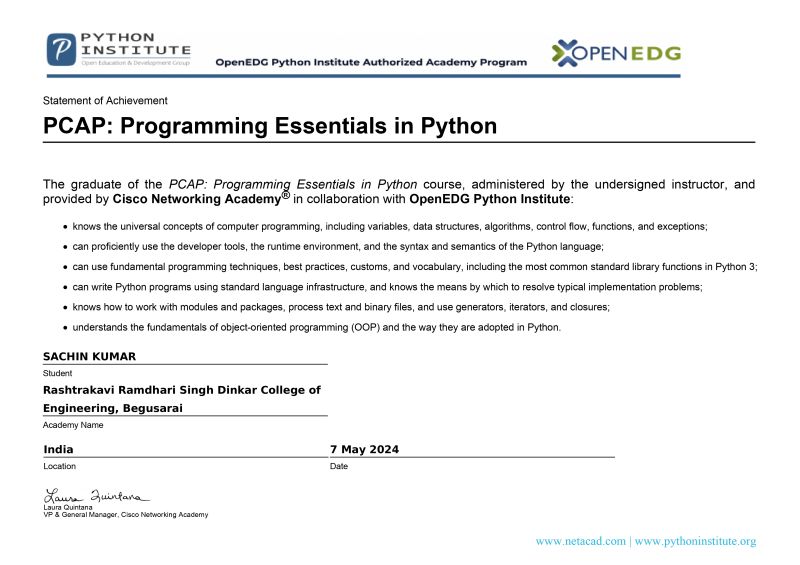 Sachin Kumar on LinkedIn: #certificate #python #cisco #programming # ... Sachin Kumar on LinkedIn: #certificate #python #cisco #programming # ...