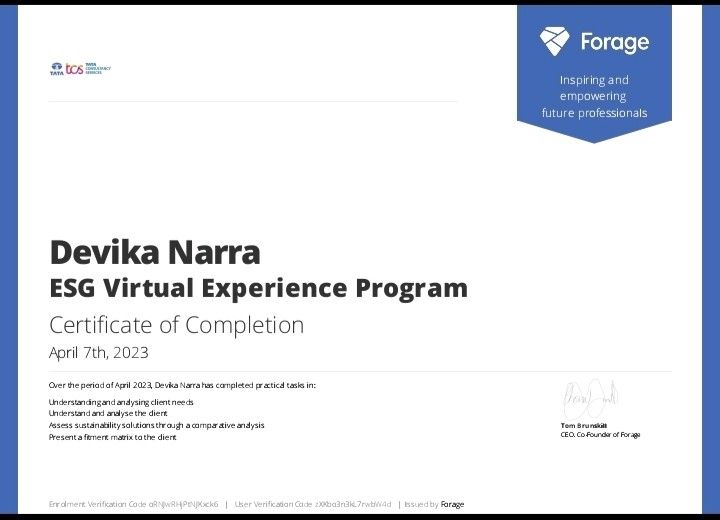 Devika Narra on LinkedIn: #tcs #esg Devika Narra on LinkedIn: #tcs #esg