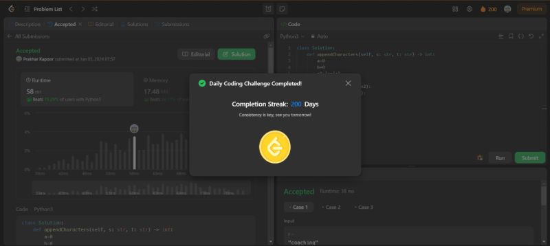 Prakhar Kapoor on LinkedIn: LeetCode update: 200 Days Completion Streak Prakhar Kapoor on LinkedIn: LeetCode update: 200 Days Completion Streak