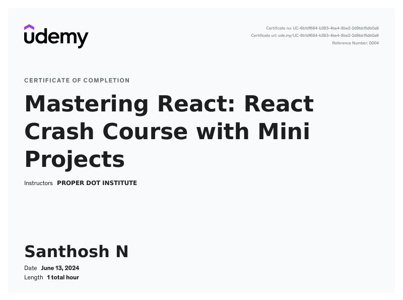 Completed React crash course | Santhosh Raj posted on the topic | LinkedIn Completed React crash course | Santhosh Raj posted on the topic | LinkedIn