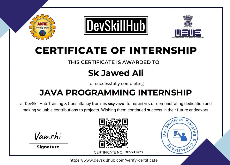 Sk Jawed Ali on LinkedIn: #javaprogramming #internship #devskillhub # ... Sk Jawed Ali on LinkedIn: #javaprogramming #internship #devskillhub # ...