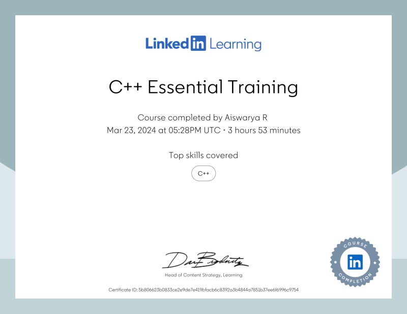 Aiswarya R on LinkedIn: Certificate of Completion Aiswarya R on LinkedIn: Certificate of Completion
