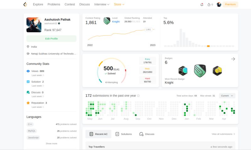 Aashutosh Pathak on LinkedIn: Glad to share that I have solved 500 ... Aashutosh Pathak on LinkedIn: Glad to share that I have solved 500 ...