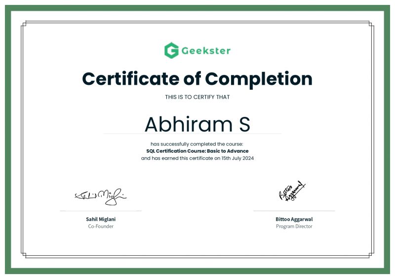 ABHIRAM S on LinkedIn: #sql #geekster #dbms #dataanalysis ABHIRAM S on LinkedIn: #sql #geekster #dbms #dataanalysis