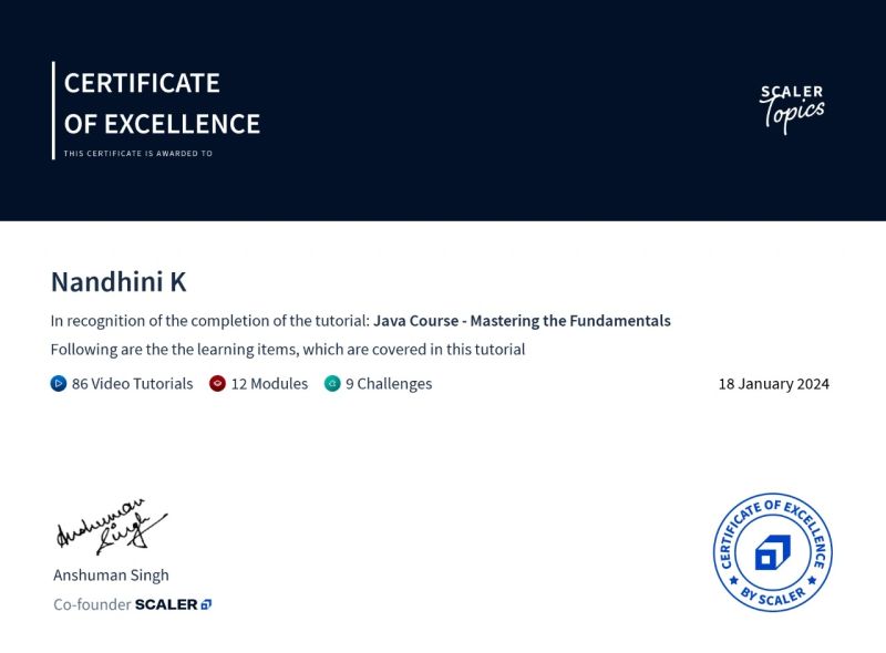Nandhini K on LinkedIn: #java #scaler #javaprogramming #problemsolving Nandhini K on LinkedIn: #java #scaler #javaprogramming #problemsolving
