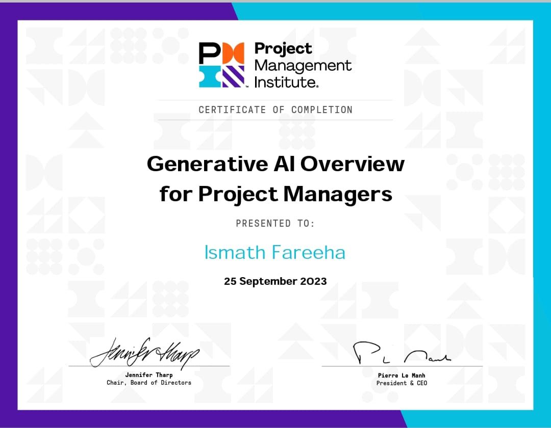 Ismath Fareeha, PMPĀ®, ACPĀ®, PSMĀ® on LinkedIn: #projectmanagement #pmi # ... Ismath Fareeha, PMPĀ®, ACPĀ®, PSMĀ® on LinkedIn: #projectmanagement #pmi # ...