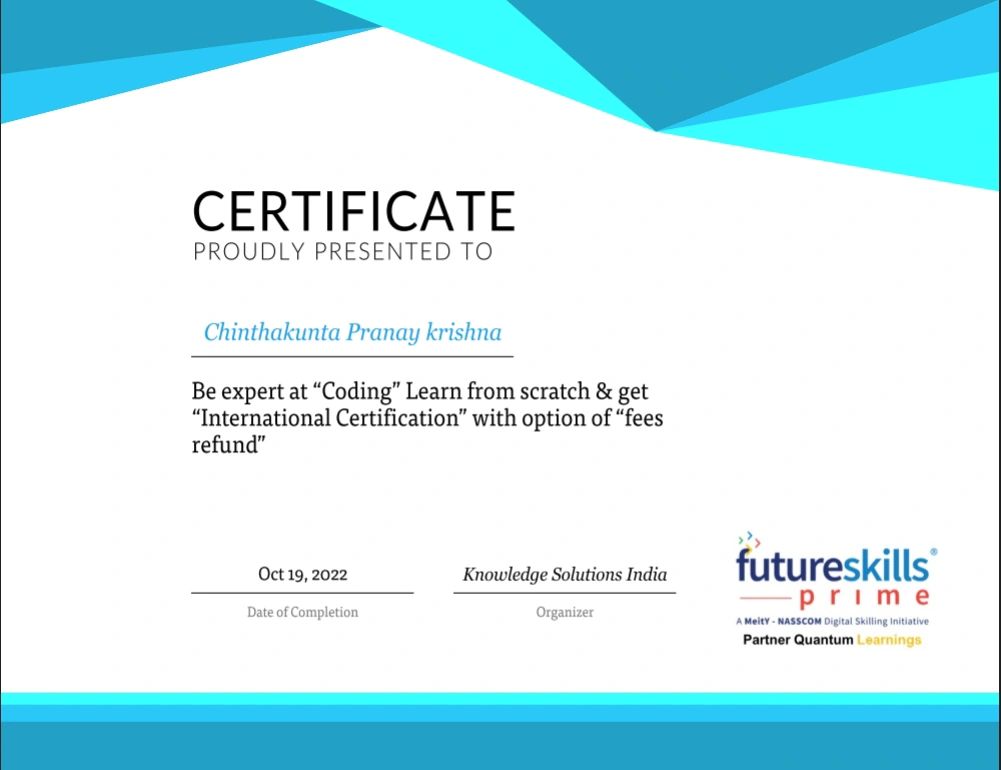 Pranay Krishna Chinthakunta on LinkedIn: #futureskills #coding Pranay Krishna Chinthakunta on LinkedIn: #futureskills #coding