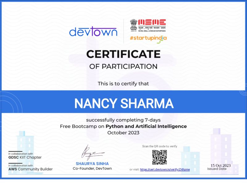 Nancy Sharma on LinkedIn: #python #ai #devtown #continuouslearning # ... Nancy Sharma on LinkedIn: #python #ai #devtown #continuouslearning # ...