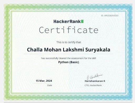 Mohan Lakshmi Suryakala Challa on LinkedIn: #python #hackerrrank # ... Mohan Lakshmi Suryakala Challa on LinkedIn: #python #hackerrrank # ...