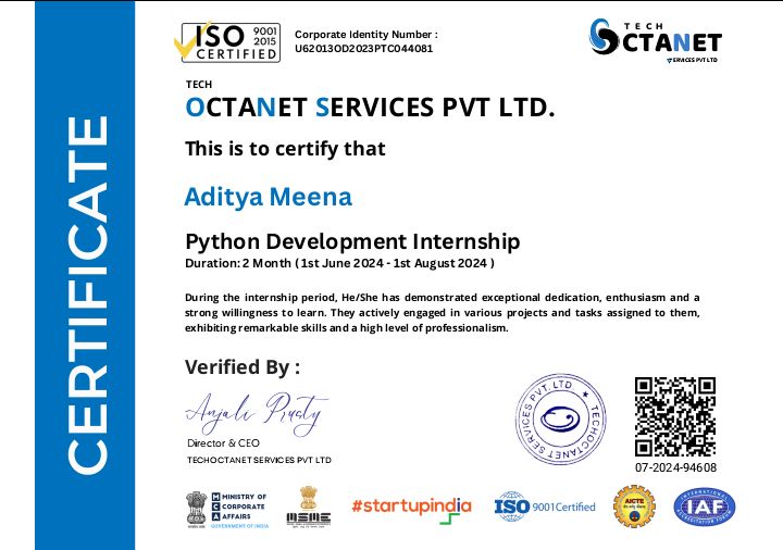 Aditya Meena on LinkedIn: #internship #python #octanet Aditya Meena on LinkedIn: #internship #python #octanet