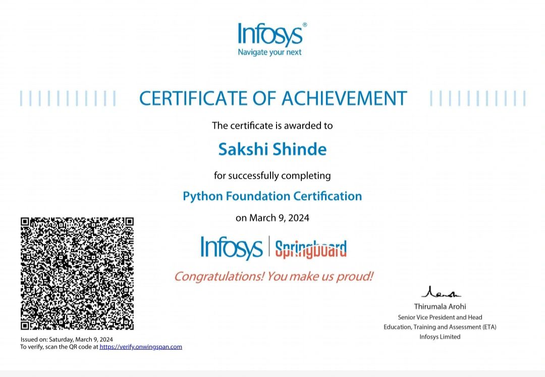 Sakshi Shinde on LinkedIn: #python #springboard #infosysspringboard Sakshi Shinde on LinkedIn: #python #springboard #infosysspringboard