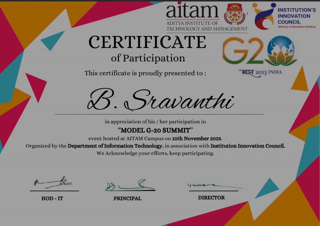 Balla Sravanthi on LinkedIn: #modelg20summit #aitam #it Balla Sravanthi on LinkedIn: #modelg20summit #aitam #it