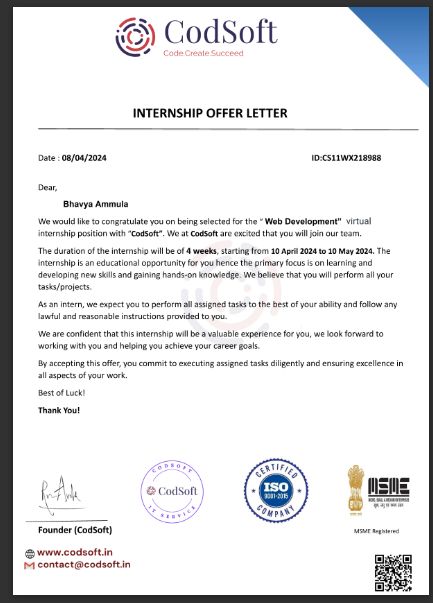 Bhavya Ammula on LinkedIn: #excited #internship #webdevelopment # ... Bhavya Ammula on LinkedIn: #excited #internship #webdevelopment # ...