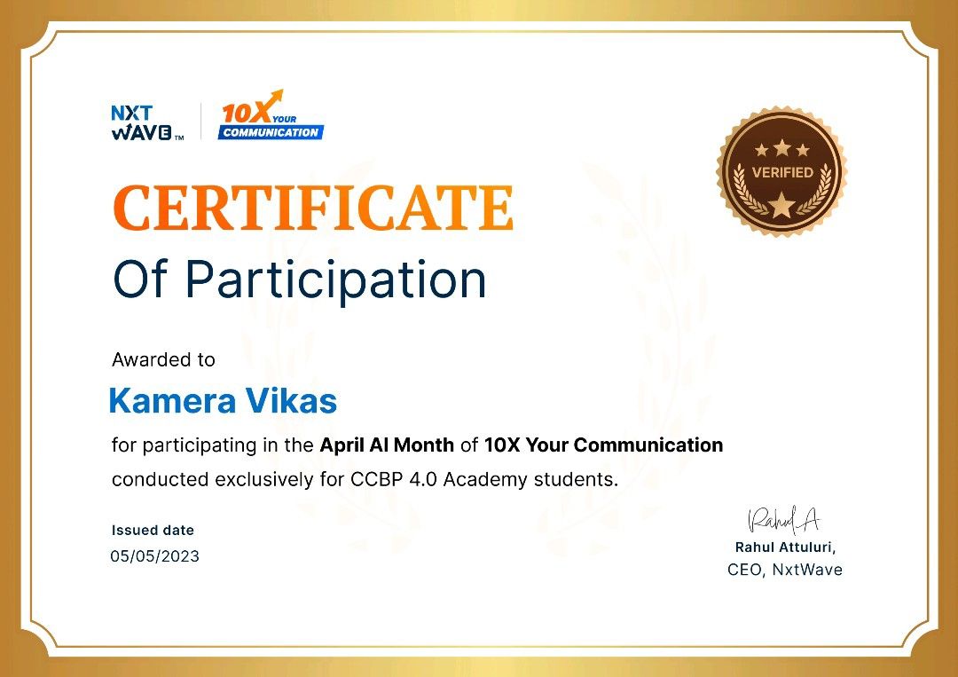 Vikas Kamera on LinkedIn: #nxtwave #ccbp #ccbpian #ccbpacademy # ... Vikas Kamera on LinkedIn: #nxtwave #ccbp #ccbpian #ccbpacademy # ...