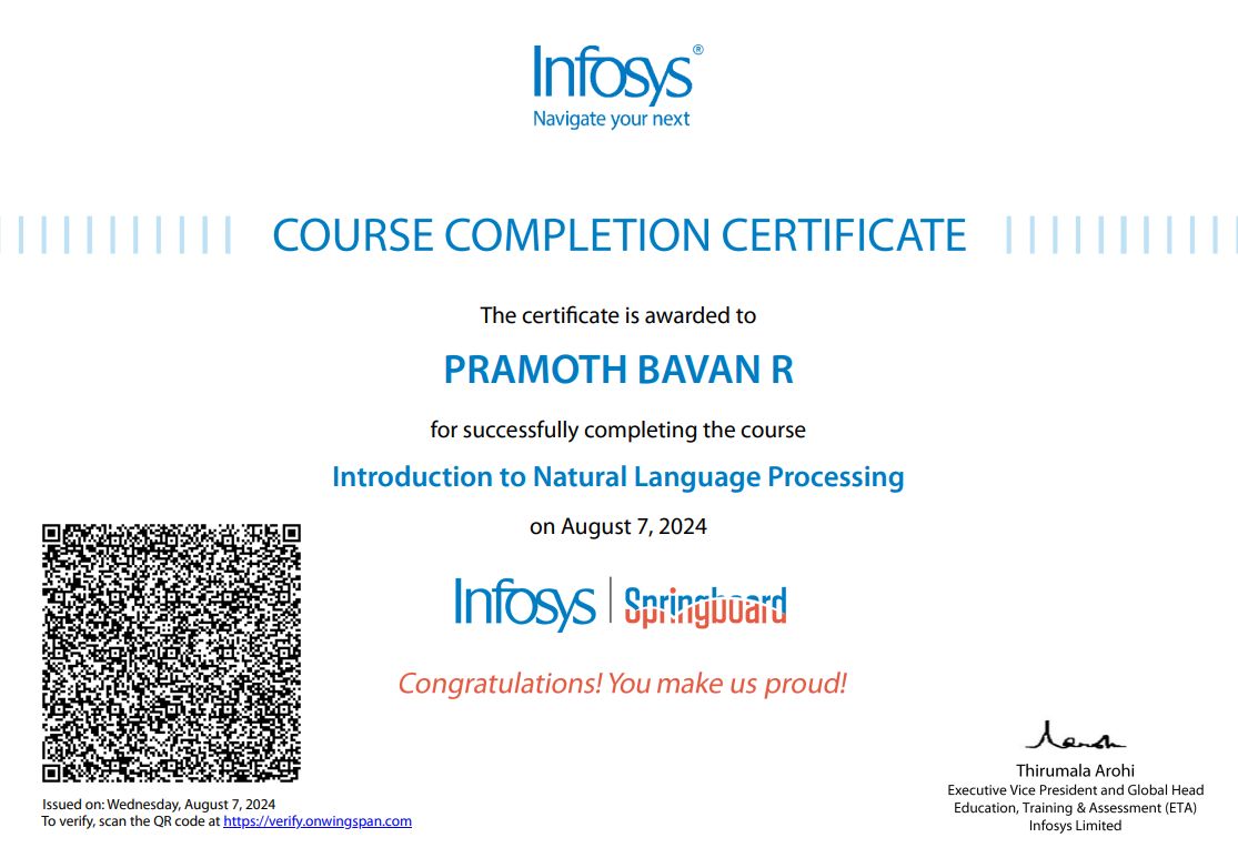Pramoth Bavan on LinkedIn: #nlp #infosys #ai Pramoth Bavan on LinkedIn: #nlp #infosys #ai