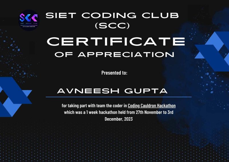 Avneesh Gupta on LinkedIn: #hackathon #siet #coding Avneesh Gupta on LinkedIn: #hackathon #siet #coding