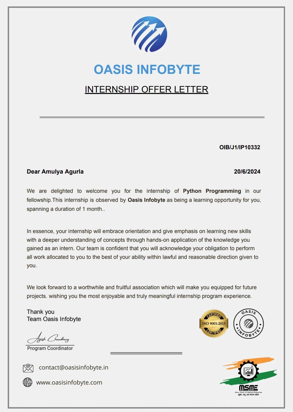 Amulya Agurla on LinkedIn: #internship #oasis Amulya Agurla on LinkedIn: #internship #oasis