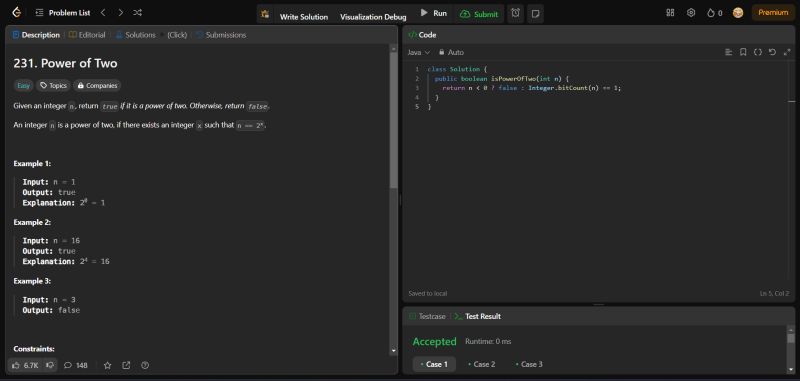 LeetCode Problem: Power of Two | AASHVIN S posted on the topic | LinkedIn LeetCode Problem: Power of Two | AASHVIN S posted on the topic | LinkedIn