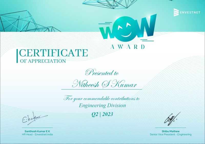 Nitheesh S Kumar on LinkedIn: #teamwork #recognition Nitheesh S Kumar on LinkedIn: #teamwork #recognition