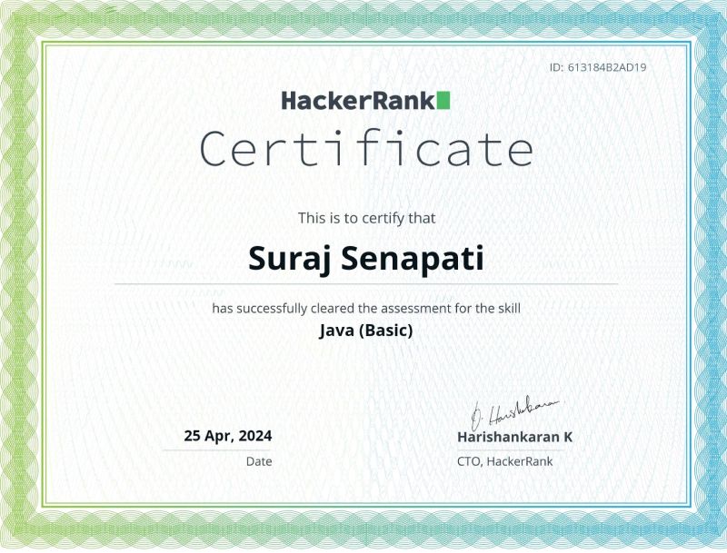 Suraj Senapati on LinkedIn: #hackerrank #javabasics #certification # ... Suraj Senapati on LinkedIn: #hackerrank #javabasics #certification # ...