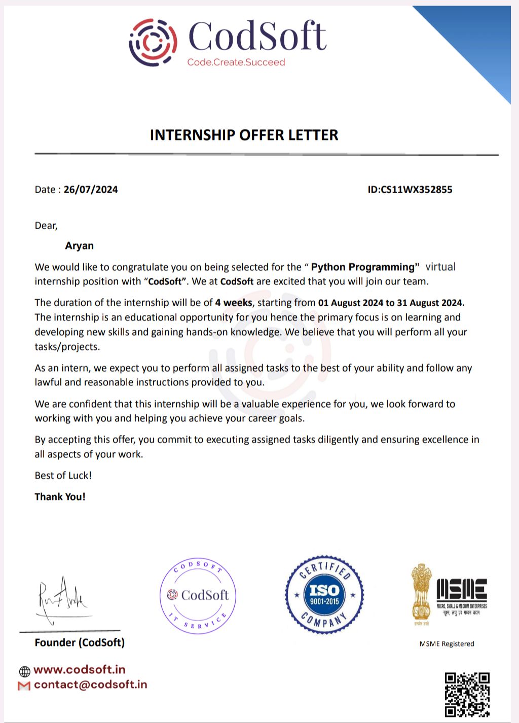 Aryan Thakur on LinkedIn: #internship #pythonprogramming #codsoft # ... Aryan Thakur on LinkedIn: #internship #pythonprogramming #codsoft # ...