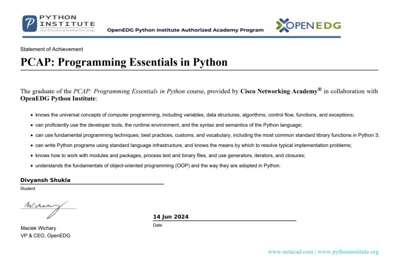 Divyansh Shukla on LinkedIn: #python #programming #certification # ... Divyansh Shukla on LinkedIn: #python #programming #certification # ...