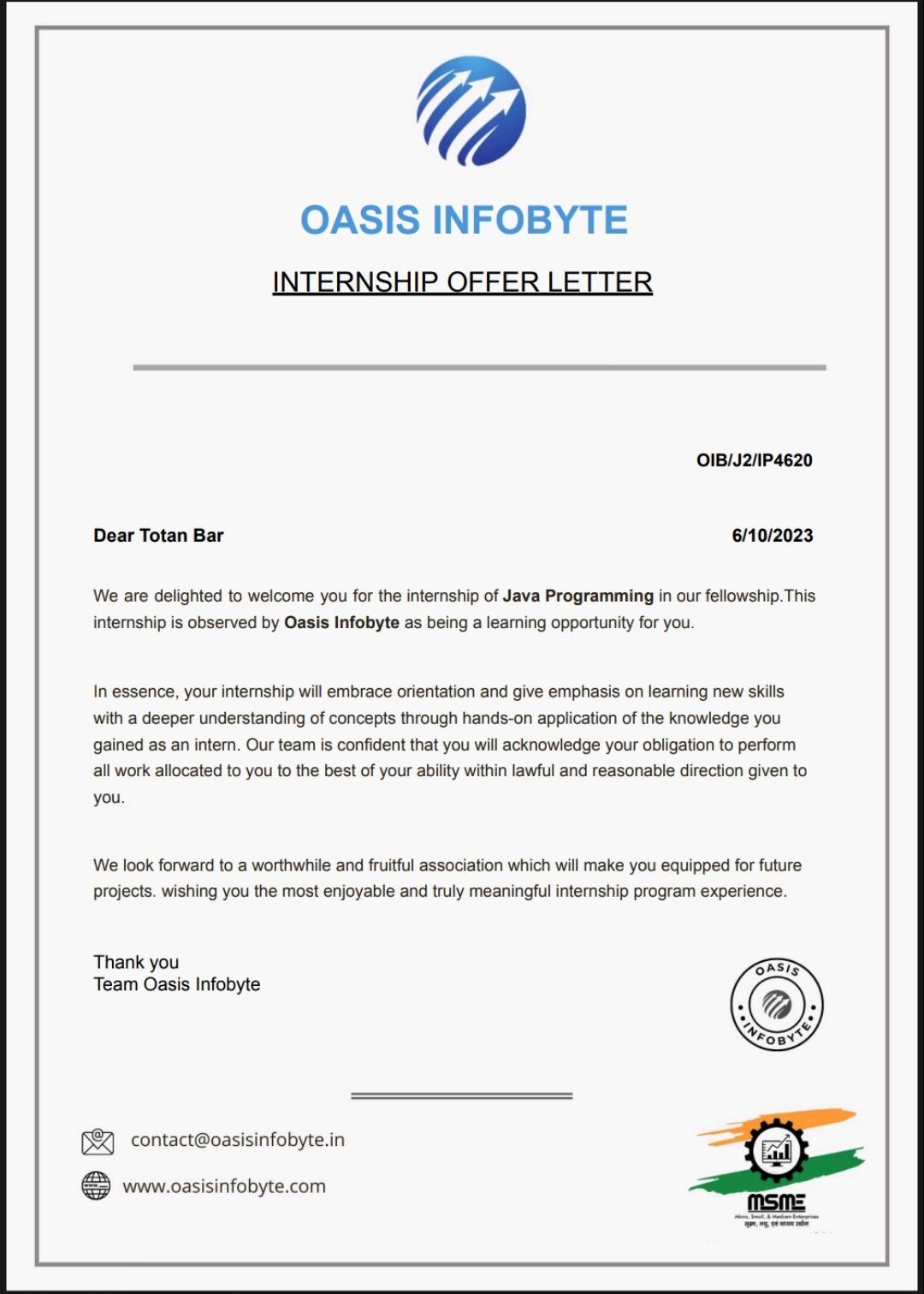 Totan Bar on LinkedIn: #oasisinfobyte #summerinternship2023 #javadeveloper Totan Bar on LinkedIn: #oasisinfobyte #summerinternship2023 #javadeveloper