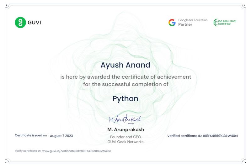Ayush Anand on LinkedIn: I have Completed a Python Course...... Ayush Anand on LinkedIn: I have Completed a Python Course......
