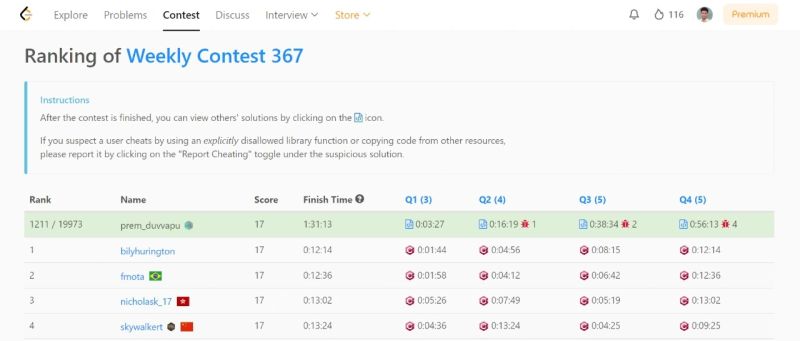 Solved 4/4 problems in LeetCode Weekly Contest | Prem Duvvapu posted on ... Solved 4/4 problems in LeetCode Weekly Contest | Prem Duvvapu posted on ...