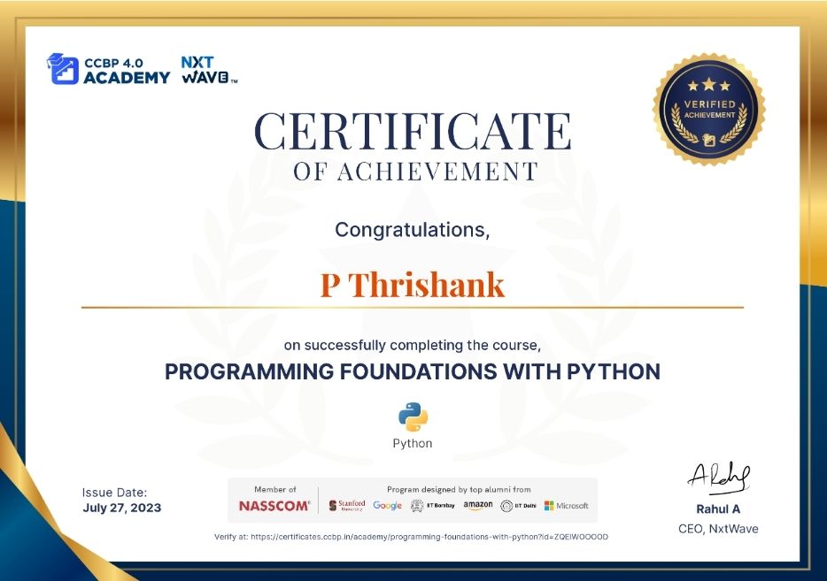 THRISHANK Perumalla on LinkedIn: #rahulattuluri #nxtwave #python THRISHANK Perumalla on LinkedIn: #rahulattuluri #nxtwave #python