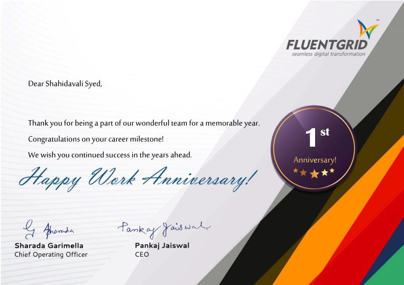 Shahidavali Syed on LinkedIn: #fluentgridanniversary #oneyearstrong Shahidavali Syed on LinkedIn: #fluentgridanniversary #oneyearstrong