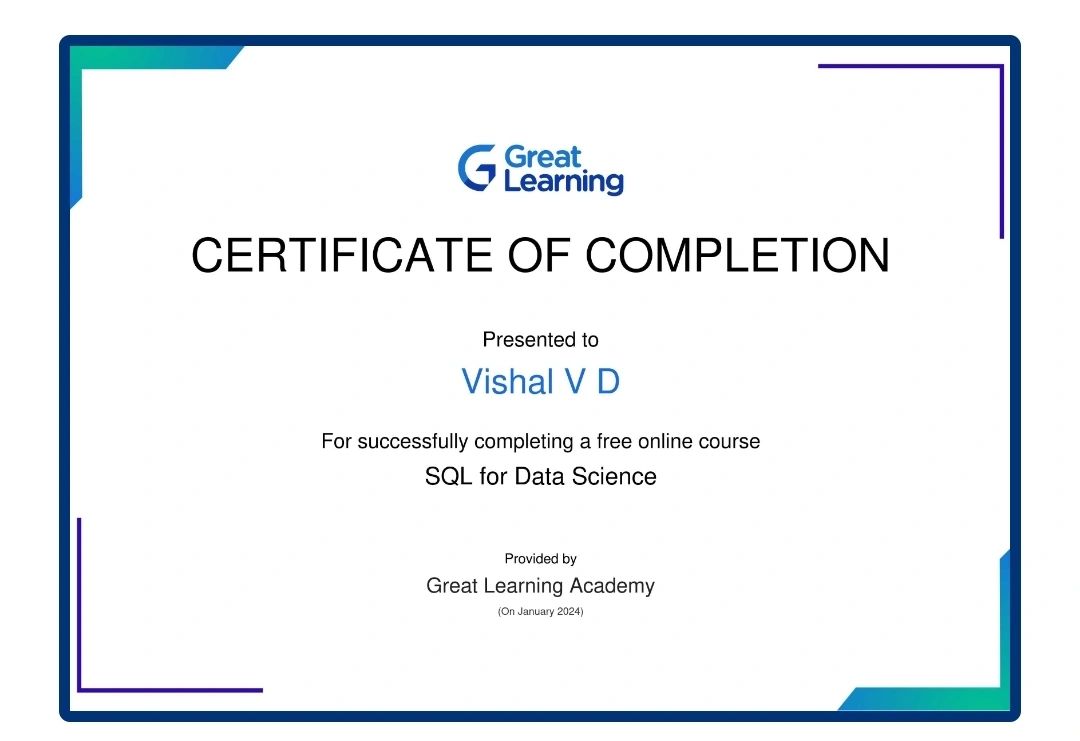 Completed an intensive SQL course for data science applications ... Completed an intensive SQL course for data science applications ...